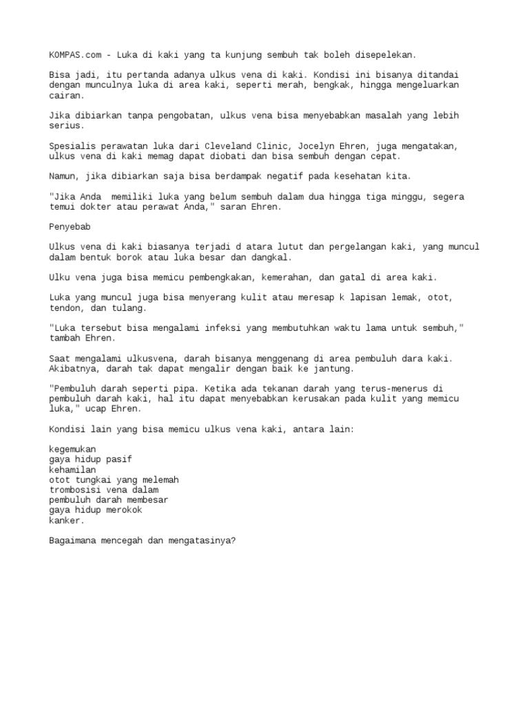 Ulkus Vena Kaki: Penyebab dan Penanganan | PDF
