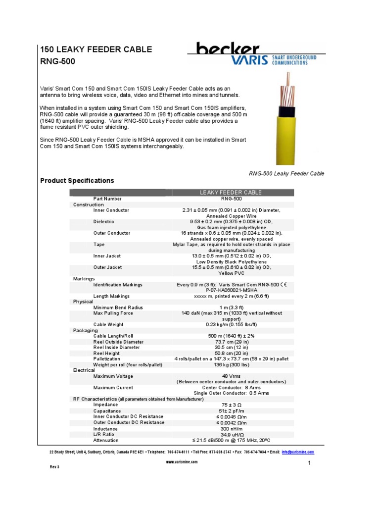 150 Leaky Feeder Cable RNG-500: Product Specifications | PDF | Coaxial ...