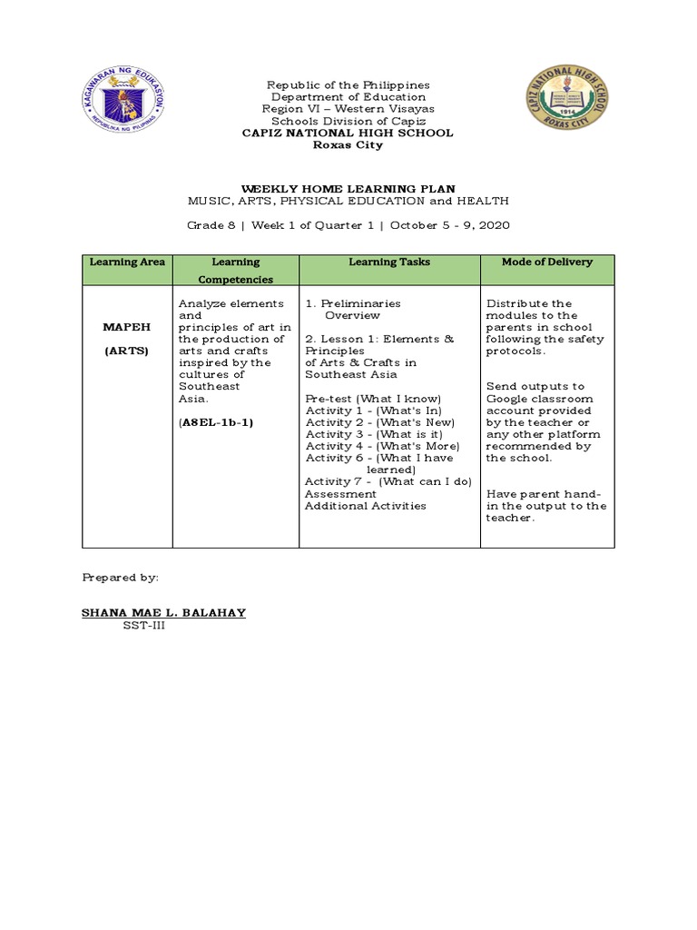 Weekly Home Learning Plan | PDF