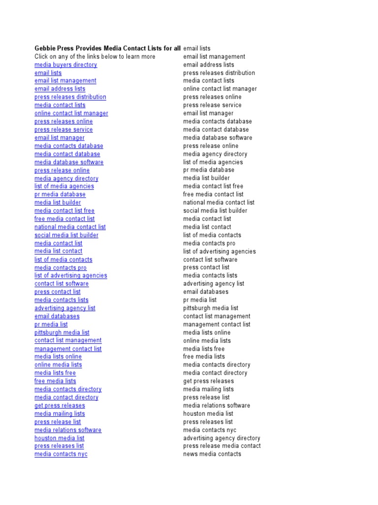 List of Media Outlets | PDF | Mass Media | Press Release