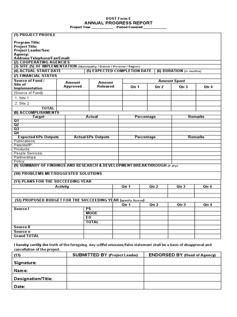 2019 Revised DOST-GIA Form E Annual Progress Report | PDF | Project ...
