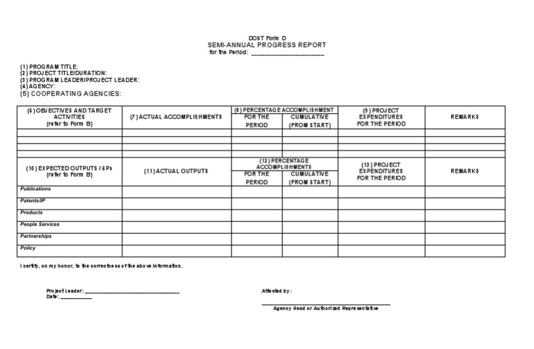 2019 Revised DOST-GIA Form D Semi Annual Progress Report | PDF ...