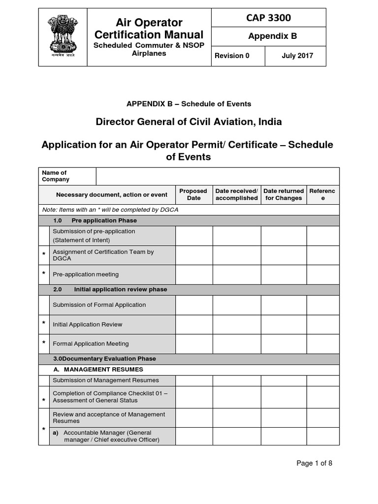CAP 3300 - Appendix B AOP Schedule of Events | PDF | Aviation Safety ...