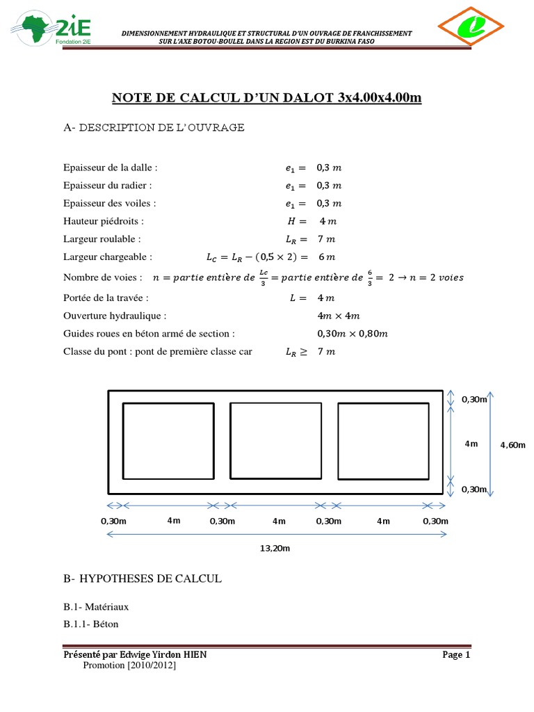 Dimensionnement D'un Dalot | PDF | Béton armé | Pont