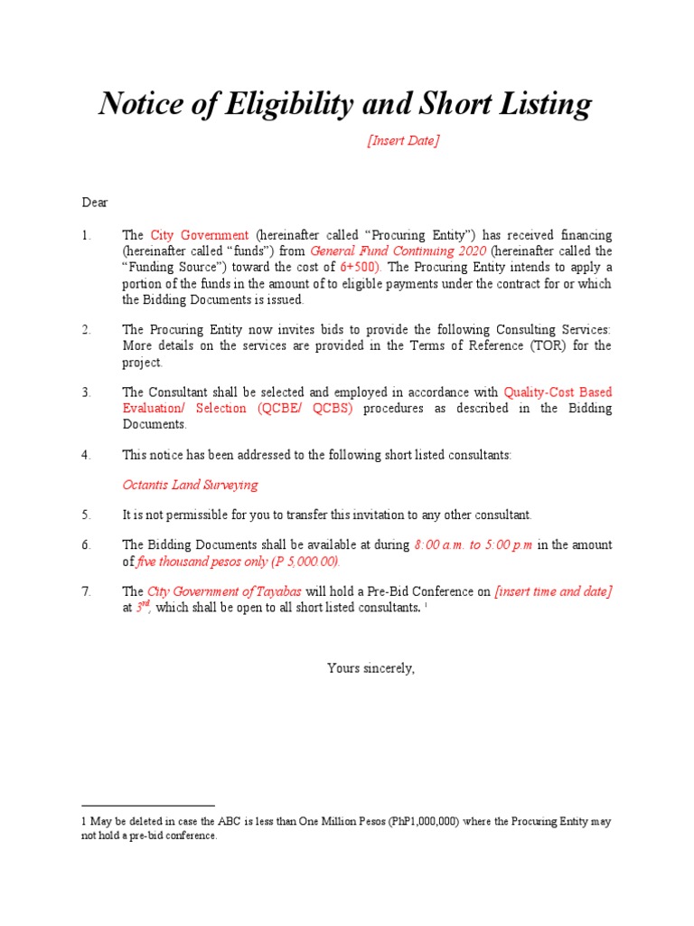 Notice of Eligibility and Short Listing | PDF