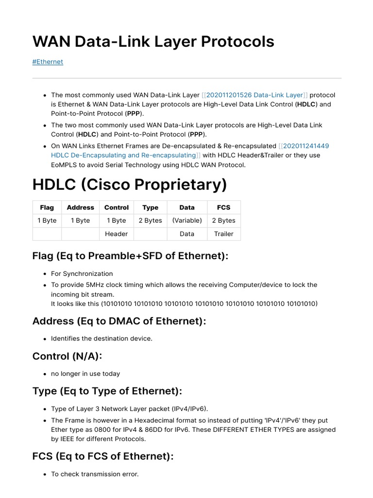 WAN Data-Link Layer Protocols: Flag (Eq To Preamble+SFD of Ethernet) | PDF