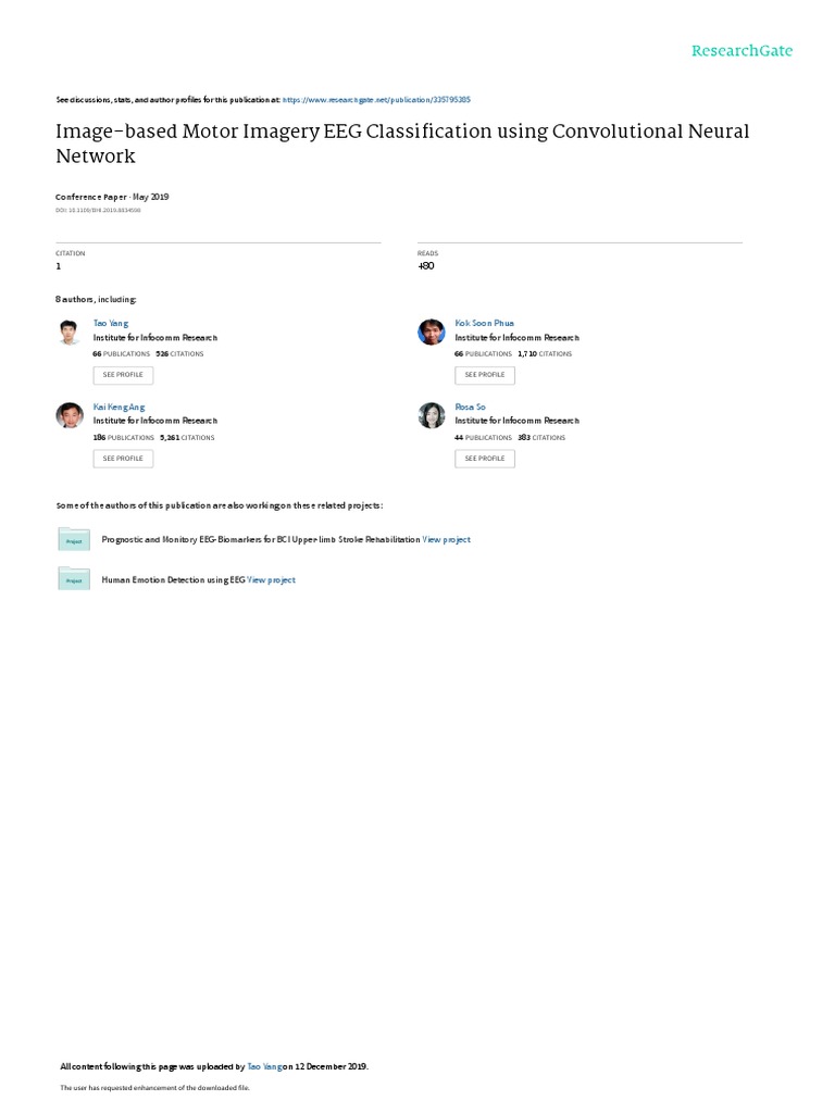 Image-Based Motor Imagery EEG Classification Using Convolutional Neural Network | PDF ...