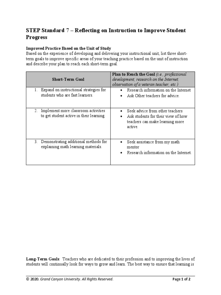 STEP Standard 7 - Reflecting On Instruction To Improve Student Progress ...