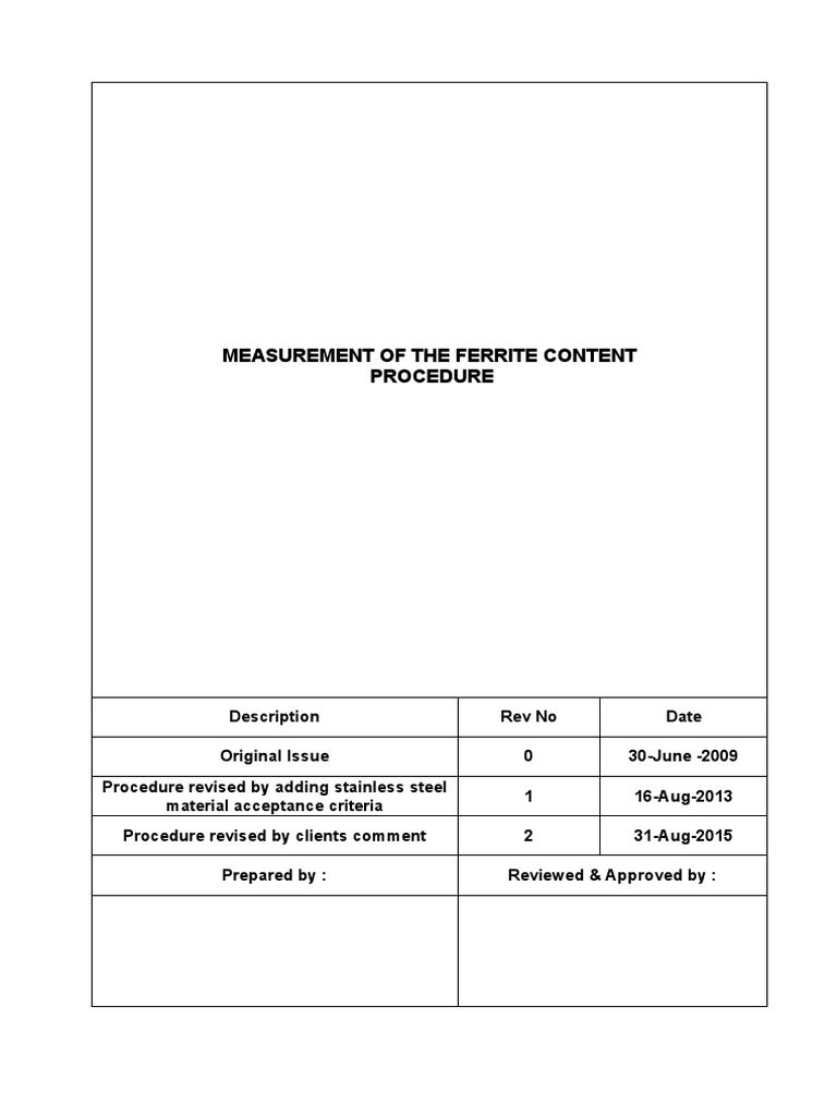 Ferrite Testing Procedure | PDF | Stainless Steel | Steel