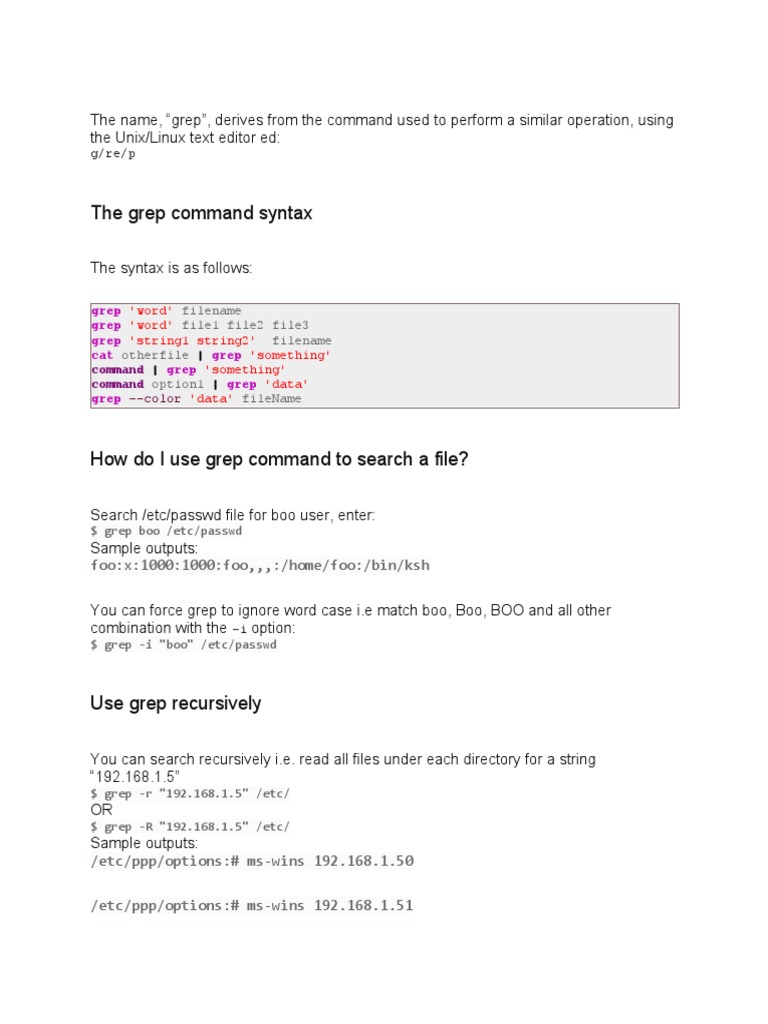 The Grep Command Syntax: G/re/p | PDF | Filename | Regular Expression
