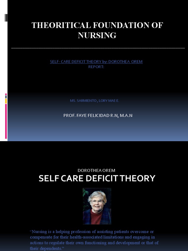 Theoritical Foundation of Nursing: Self-Care Deficit Theory By ...