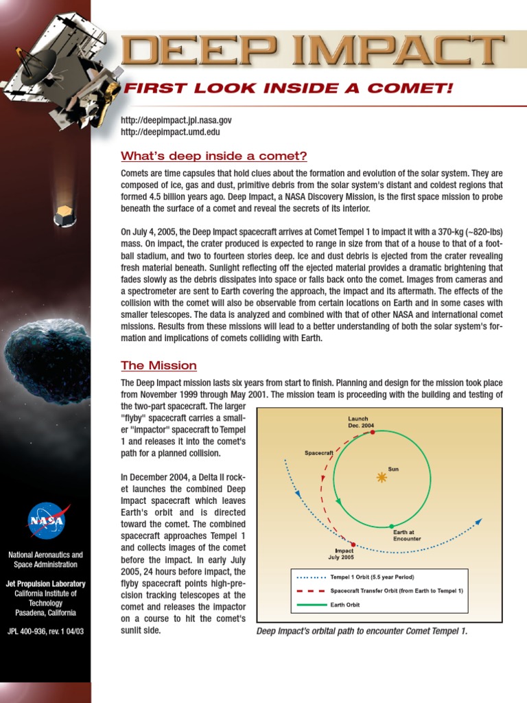Deep Impact Fact Sheet | PDF | Comet | Local Interstellar Cloud