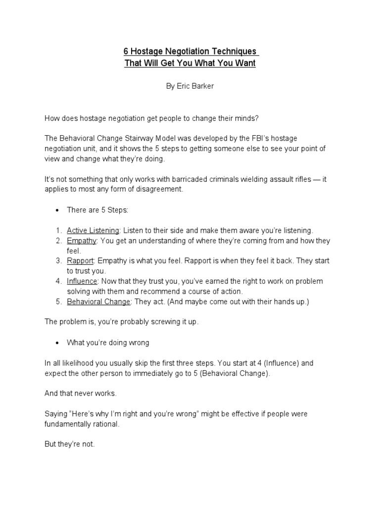 6 Effective Hostage Negotiation Techniques | PDF | Negotiation | Question