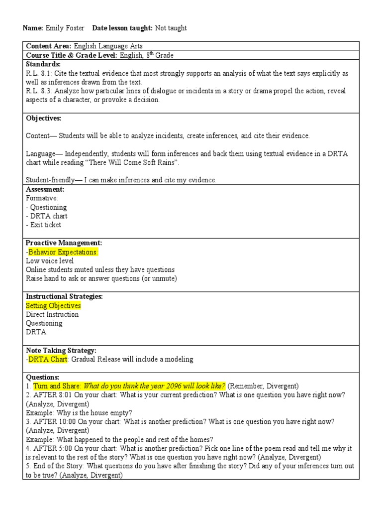 Secondary Lesson Plan Template 2020-1 1 | PDF | Lesson Plan | Question