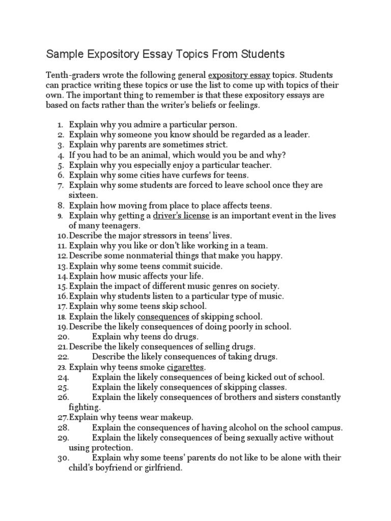 Sample Expository Essay Topics From Students | PDF | Speech | Adolescence