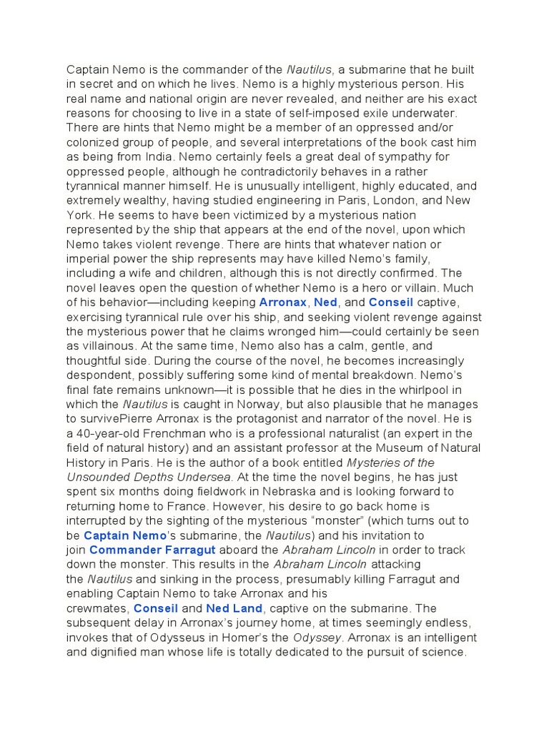 Captain Nemo Is The Commander of The | PDF | Young Adult | Classics