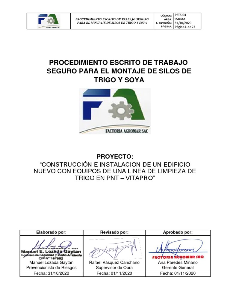 PETS para El Montaje de Silos de Trigo y Soya | PDF | Grúa (máquina)