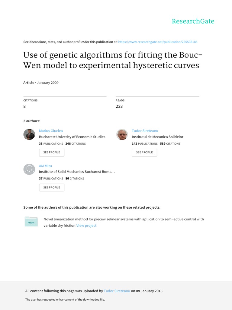 Use Of Genetic Algorithms For Fitting The Bouc Wen Pdf Hysteresis Genetic Algorithm
