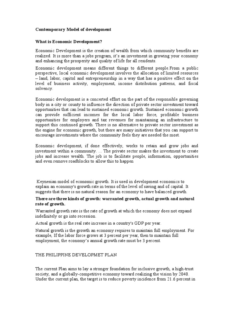 Contemporary Model of Development | PDF | Economic Development ...