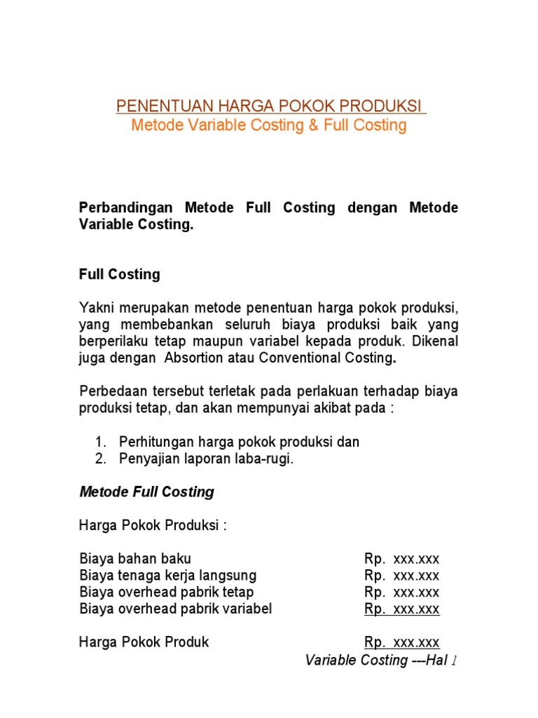 Perbandingan Penentuan Harga Pokok Produksi dengan Metode Full Costing ...