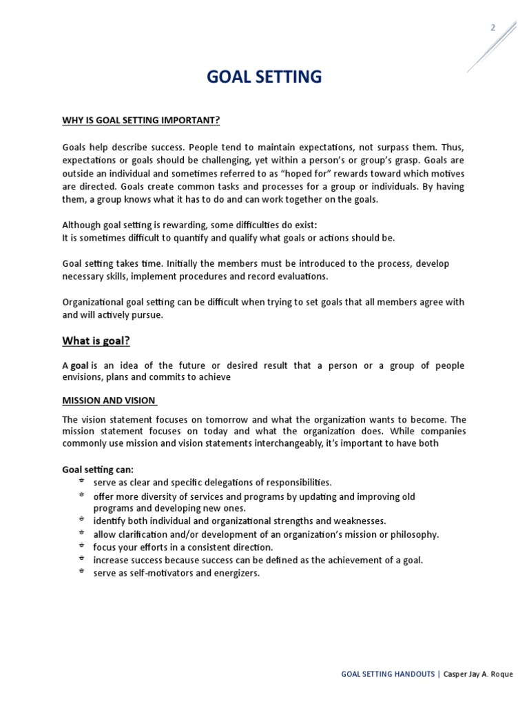 Goal Setting Handouts Final | Download Free PDF | Goal Setting | Goal