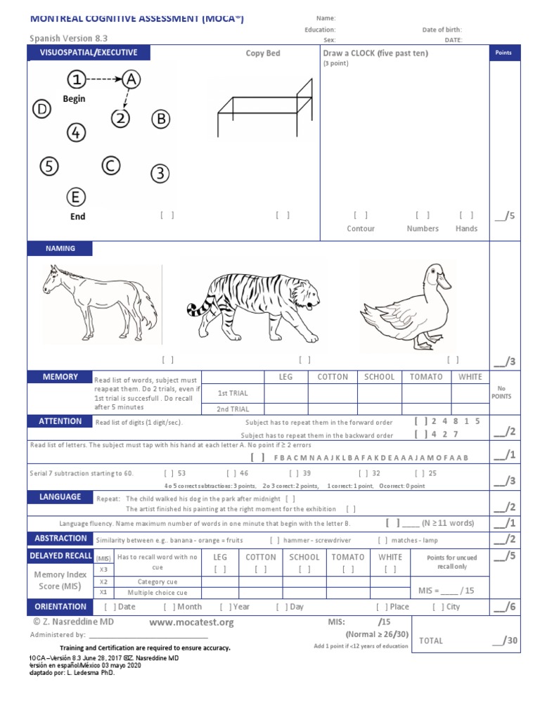Back Translation MoCA 8.3 Test Versión Mexicana | PDF | Cognitive ...