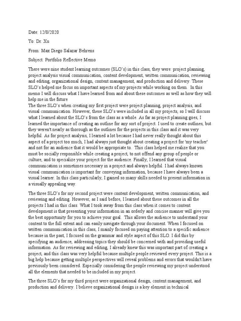 Reflective Memo | PDF | Communication | Information