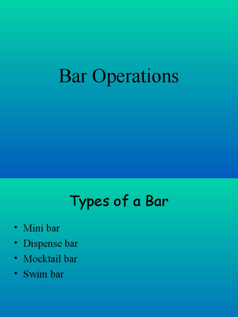 Bar Operations by Sidisha | PDF | Bar (Establishment) | Cocktails