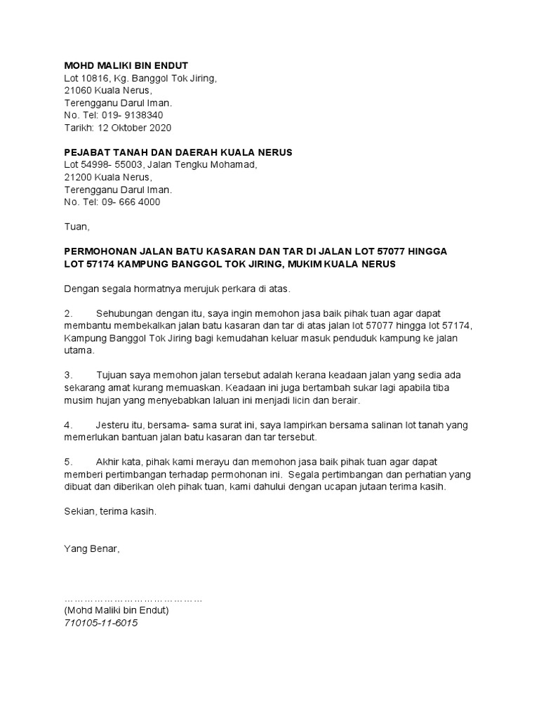 Permohonan Jalan Batu Kasaran Dan Tar | PDF