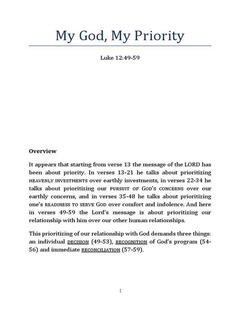 2013-09-29 - Luke - My God, My Priority | PDF | Last Judgment | Jesus