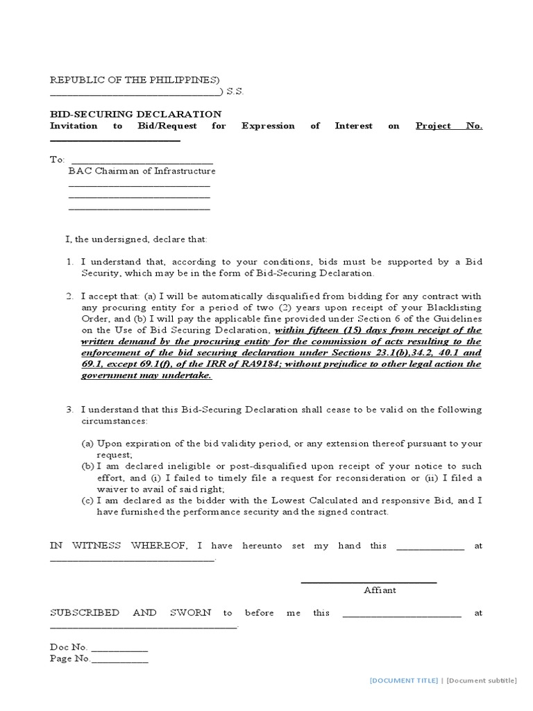 Bid-Securing Declaration Blank | PDF | Government | Justice