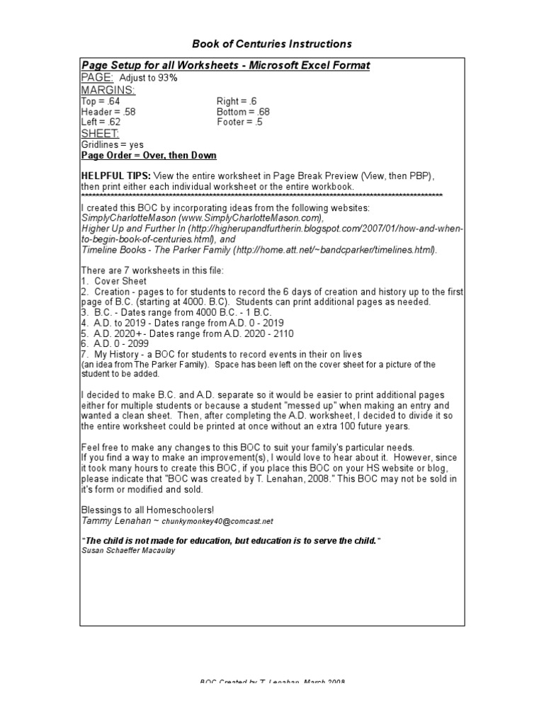 Book of Centuries Guide Excel | PDF | Worksheet