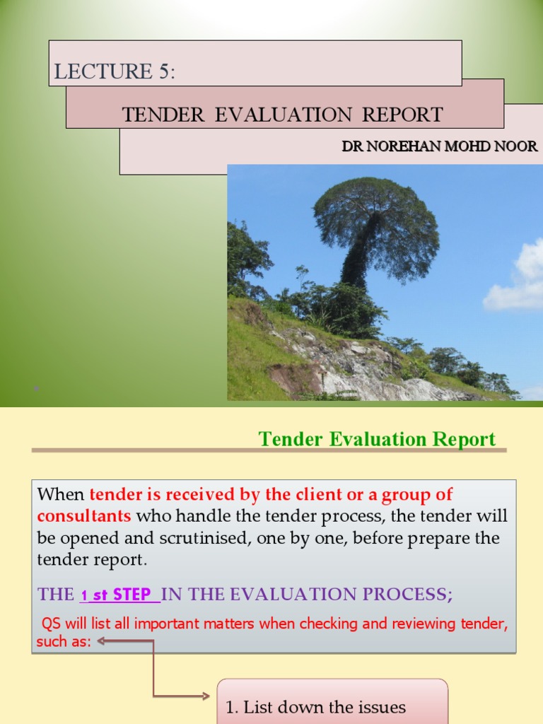 Lecture 5 Tender Evaluation Report | PDF | Evaluation | Business