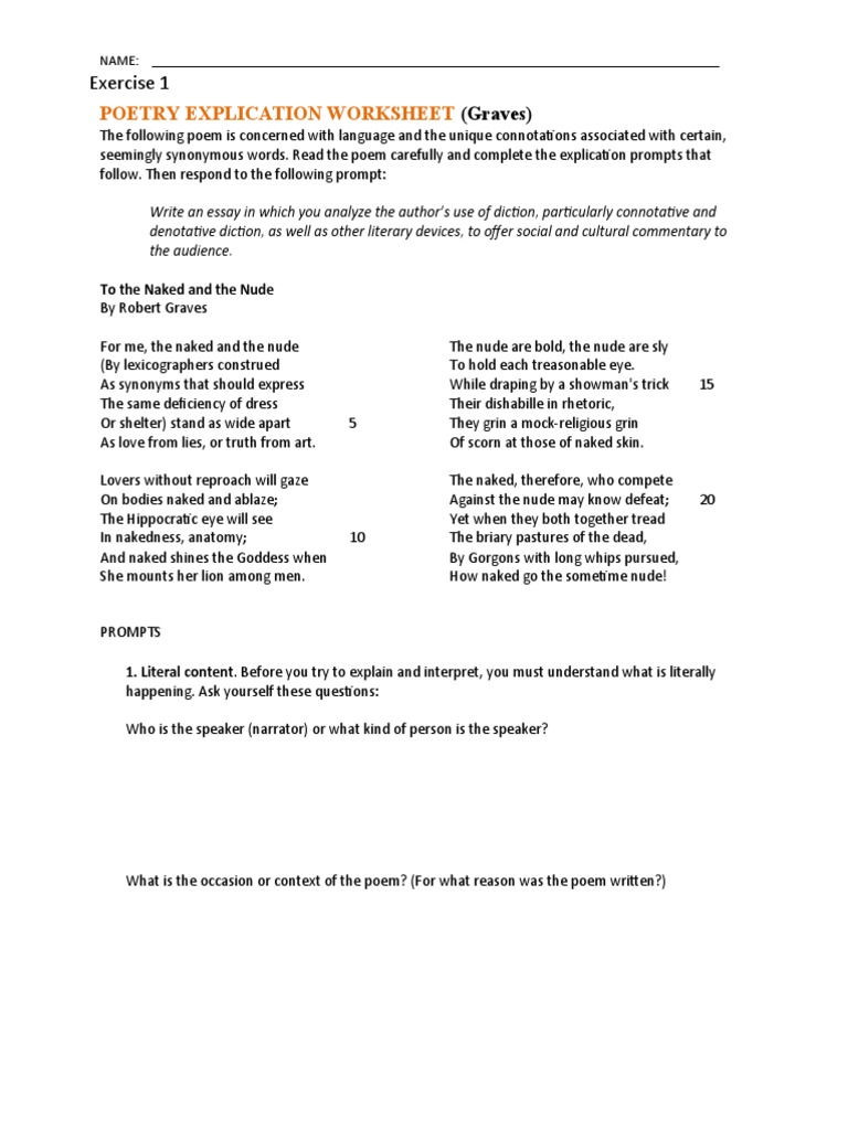 Poetry Explication Worksheet: Exercise 1 | PDF | Nudity | Poetry