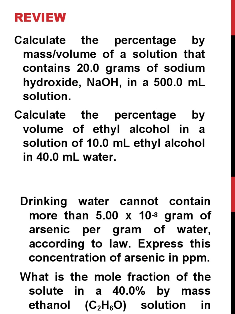Solution Concentration Calculations Guide | PDF | Osmosis | Solution