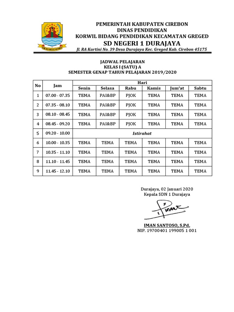 Jadwal Pembelajaran Siswa Untuk EMIS | PDF