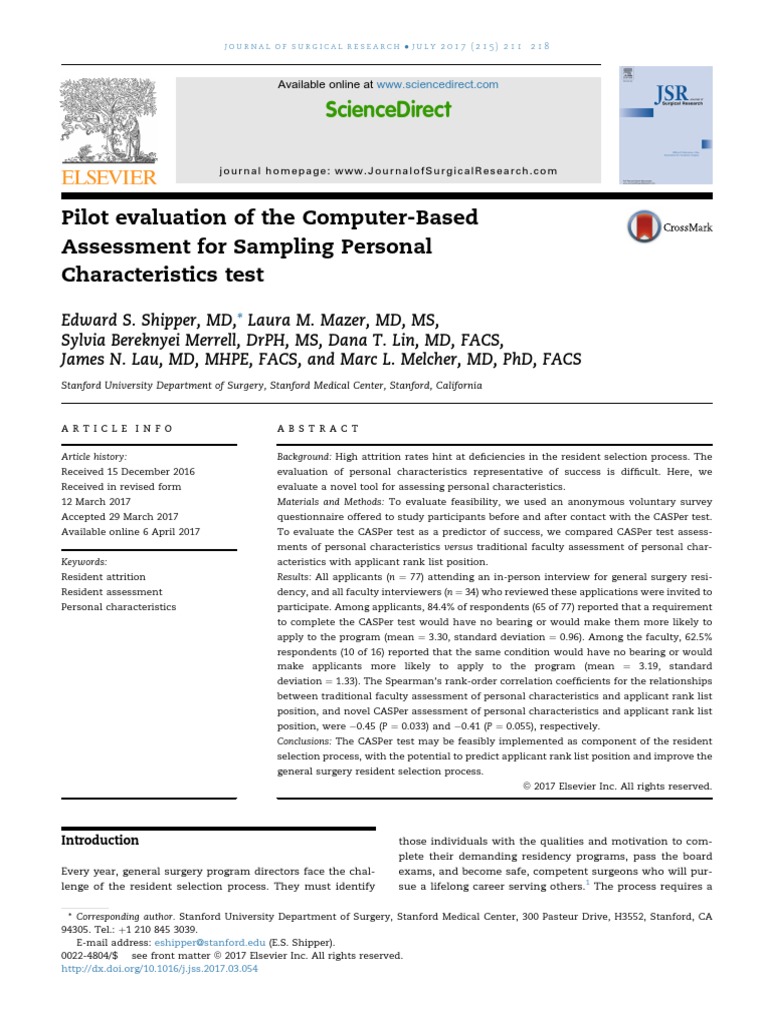 Pilot Evaluation of The Computer-Based Assessment For Sampling Personal ...