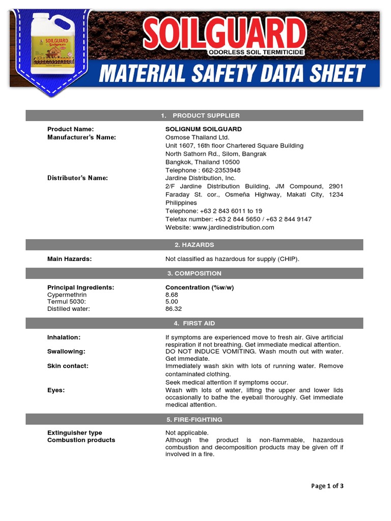 MSDS Soilguard | PDF | Dangerous Goods | Prevention