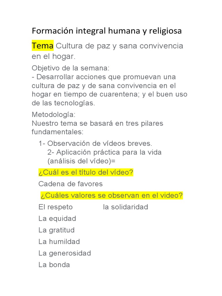 Formación Integral Humana y Religiosa | PDF