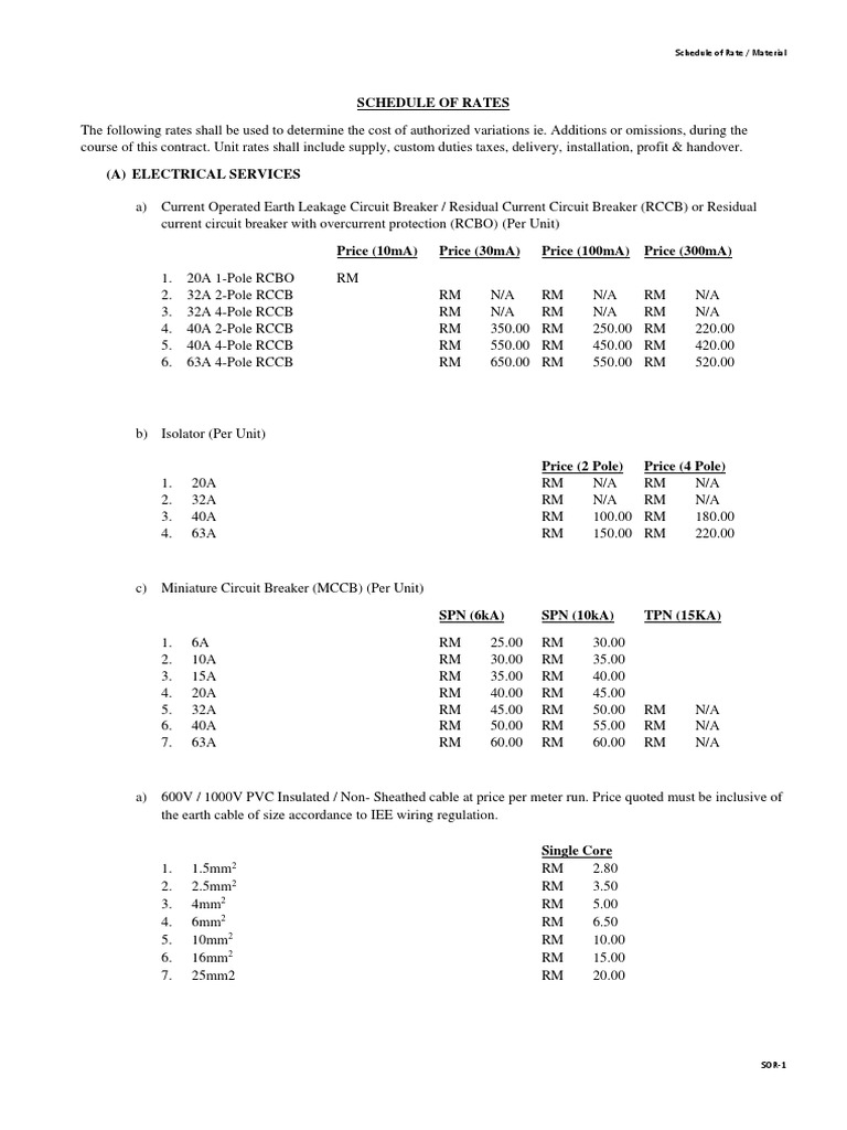 Electrical Services Rate Schedule 2023 | PDF | Electrical Engineering ...