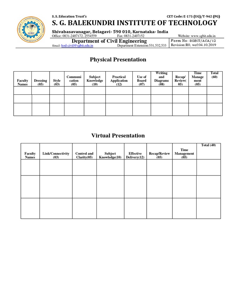 S. G. Balekundri Institute of Technology: Physical Presentation | PDF ...