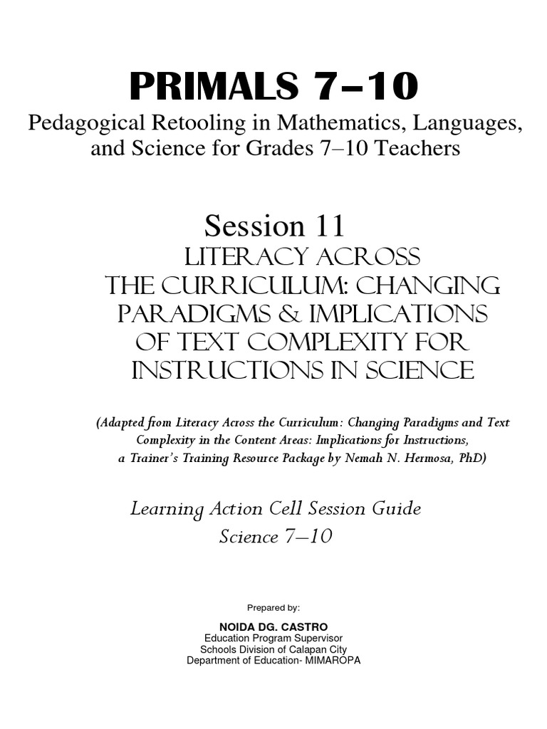 Primals JHS Science Activitiy Sheets Literacy Across The Curriculum ...