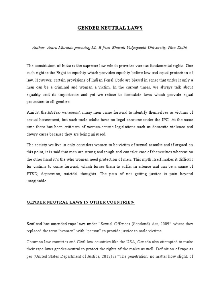 Antra Murkute (Gender Neutral Laws) | PDF | Rape | Justice