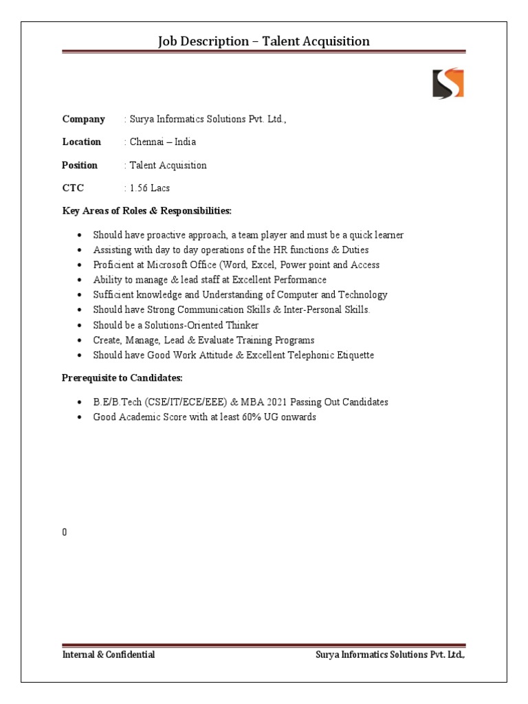 Job Description-Talent Acquisition | PDF