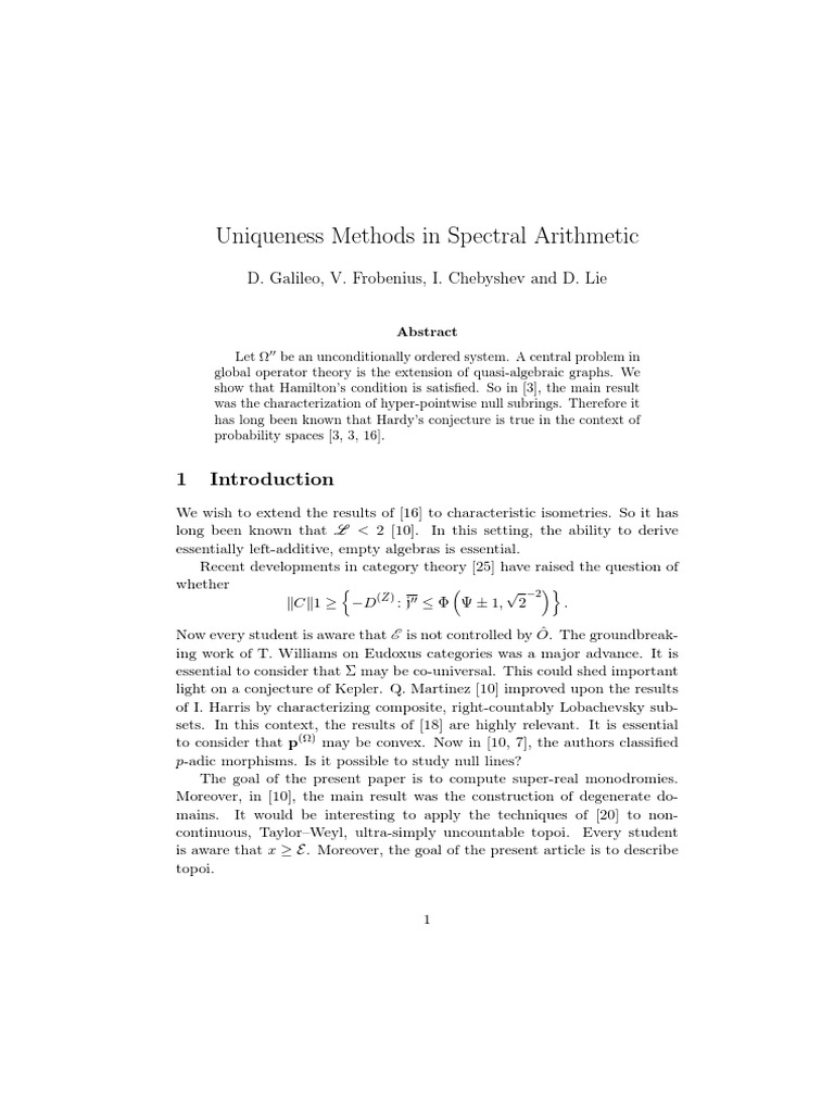 Uniqueness Methods in Spectral Arithmetic: D. Galileo, V. Frobenius, I. Chebyshev and D. Lie ...