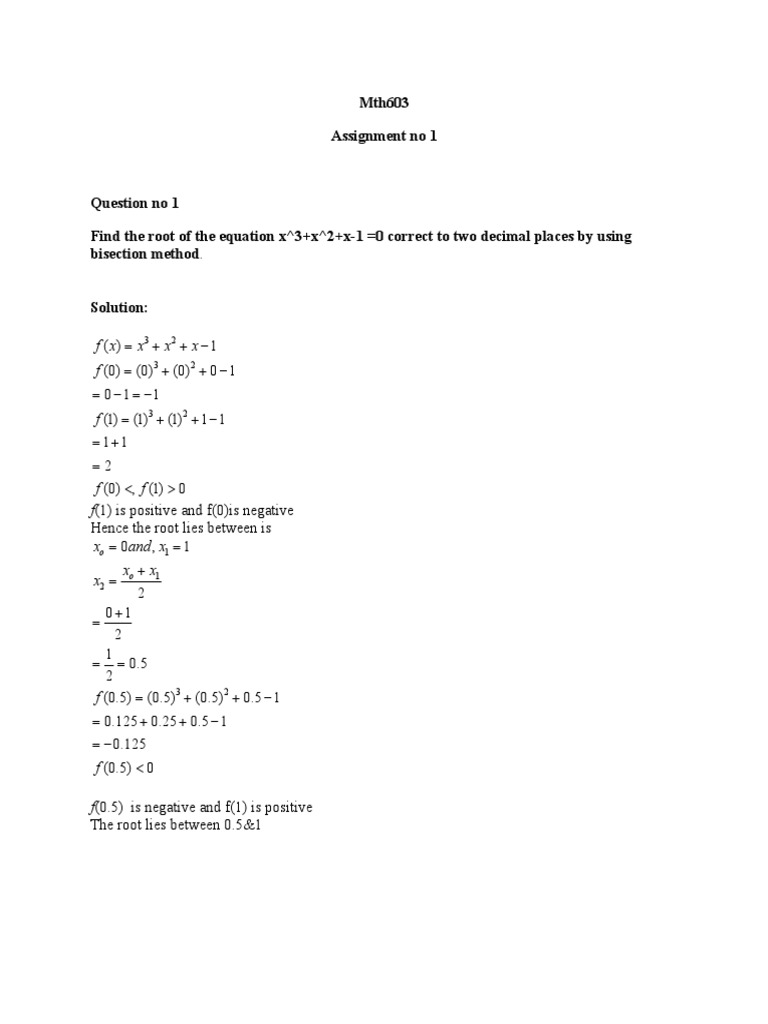 Mth603 Assignment No 1 Solution | PDF | Computational Science | Mathematics Of Computing
