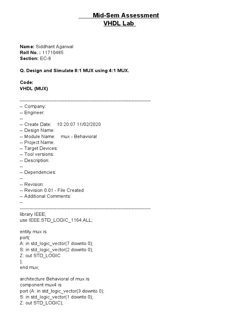 8to1 Mux Using 4to1 Mux Pdf Vhdl Digital Electronics