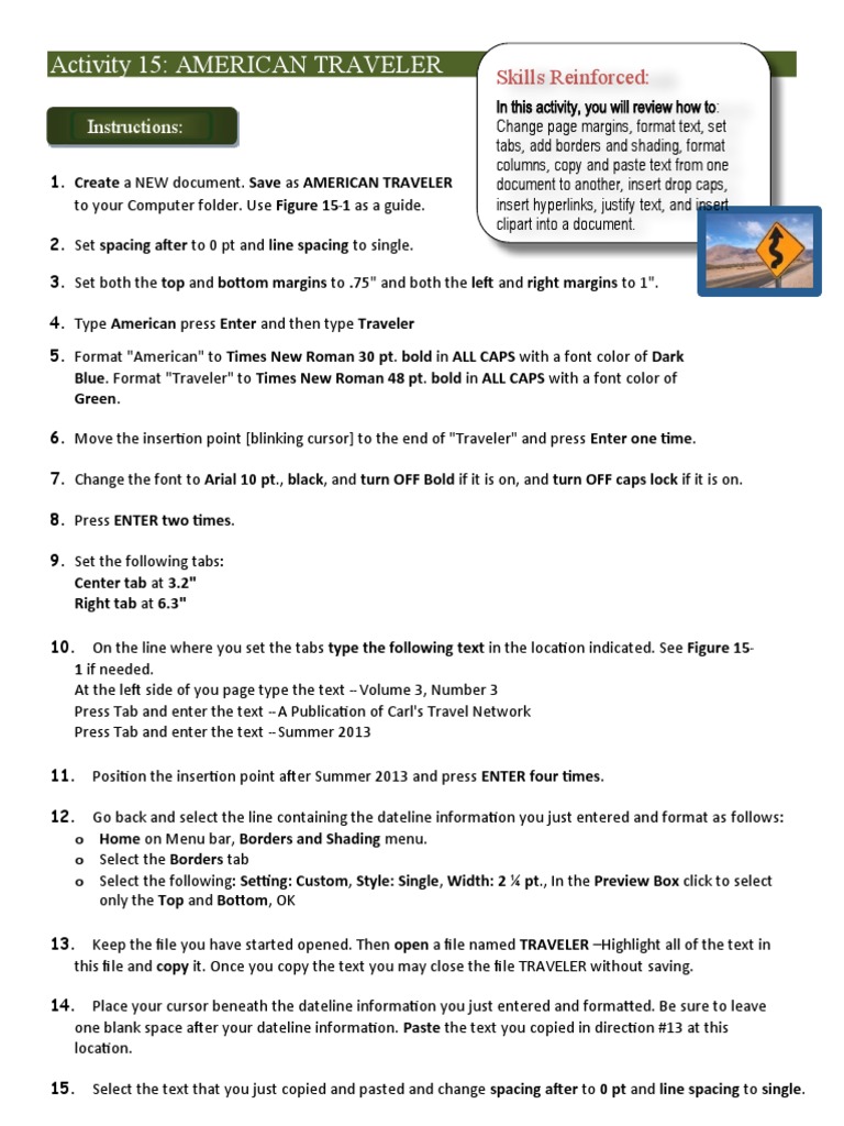 Activity 15: AMERICAN TRAVELER: Instructions | PDF | Arial | Writing