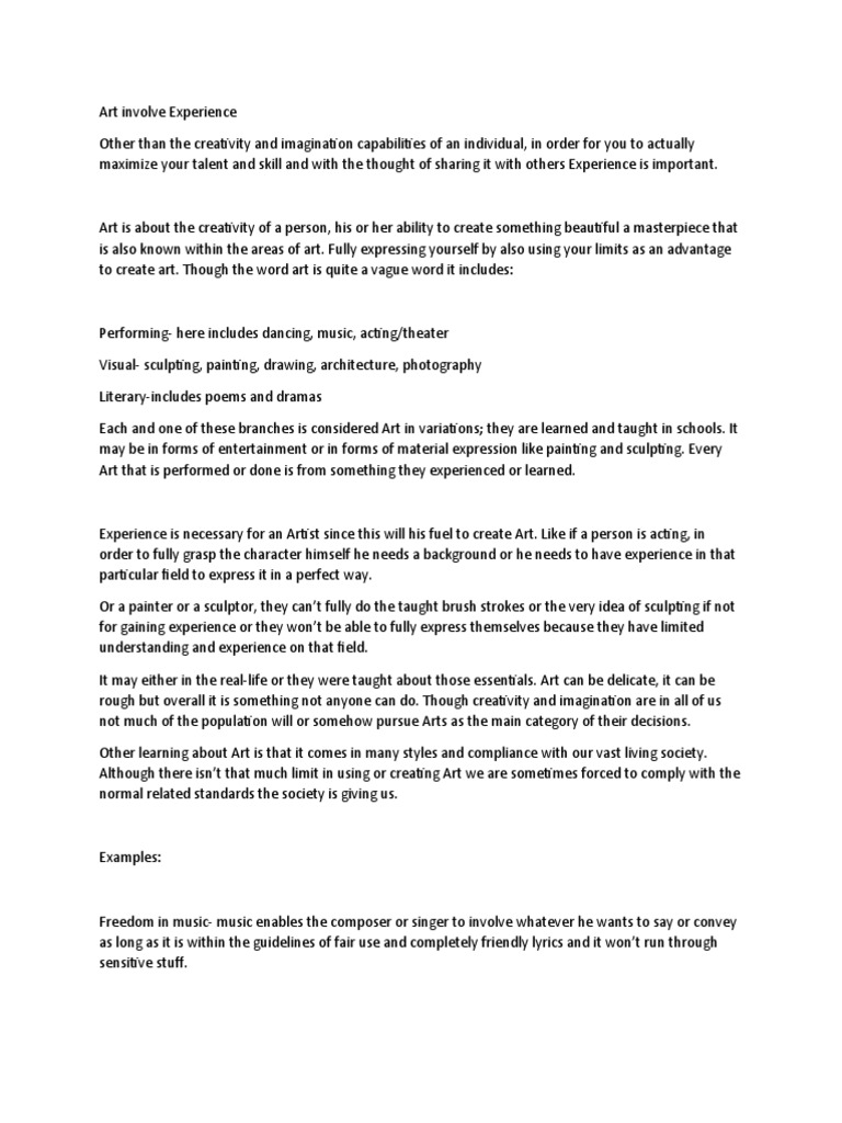 Art Involve Experience | PDF | Paintings | Experience