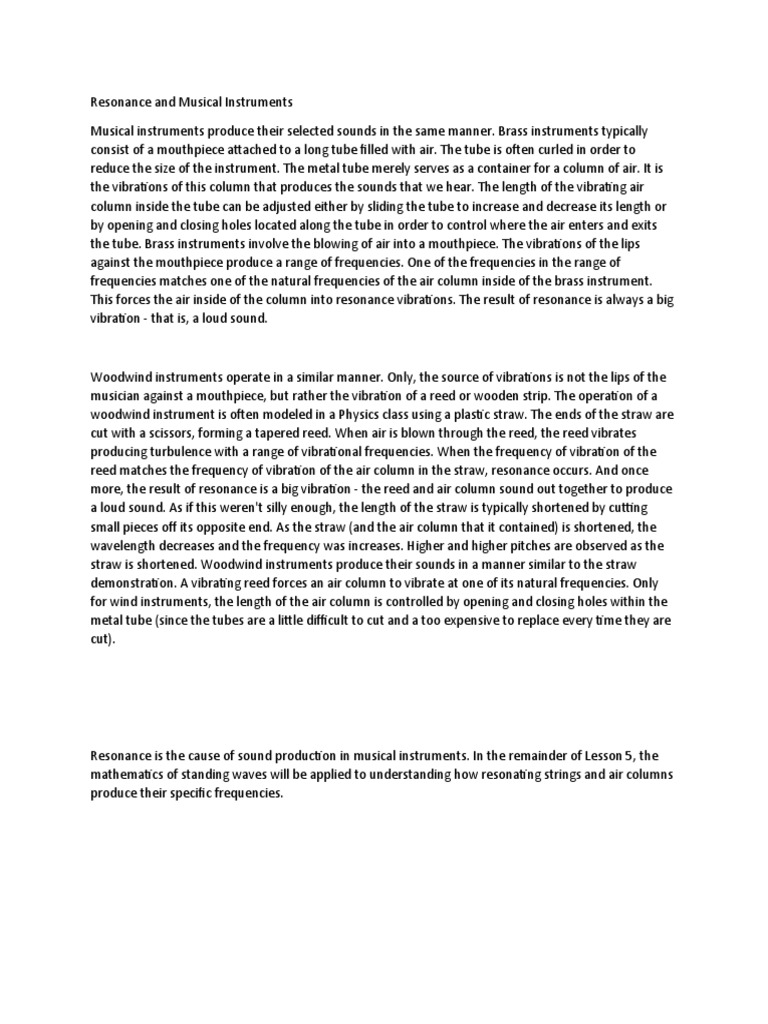 Resonance and Musical Instruments | PDF | Resonance | Frequency